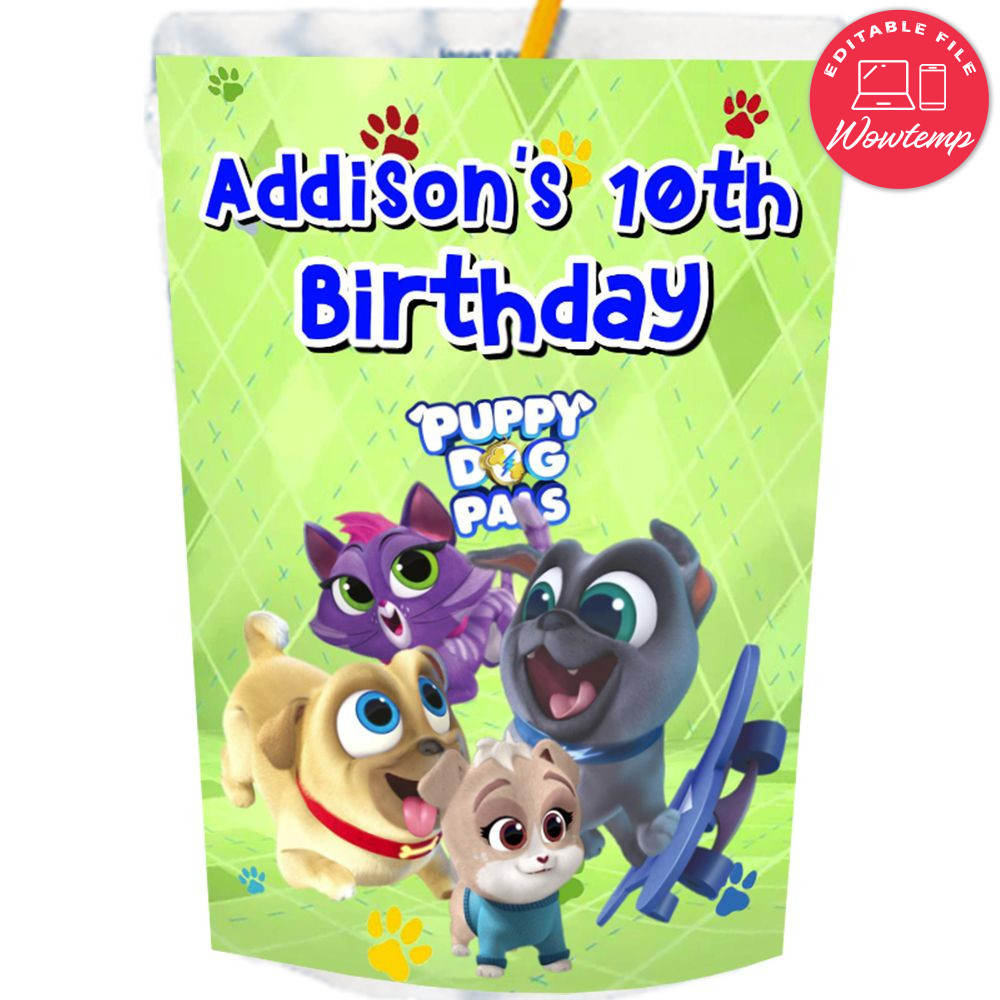 Puppy Dog Pals Capri Sun Birthday Labels Digital File Printable | Wowtemp