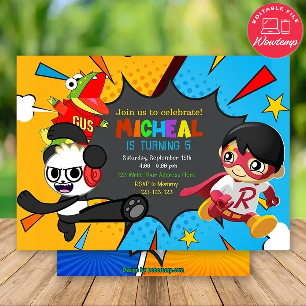 Ryan's World Birthday Invitation Printable | Wowtemp