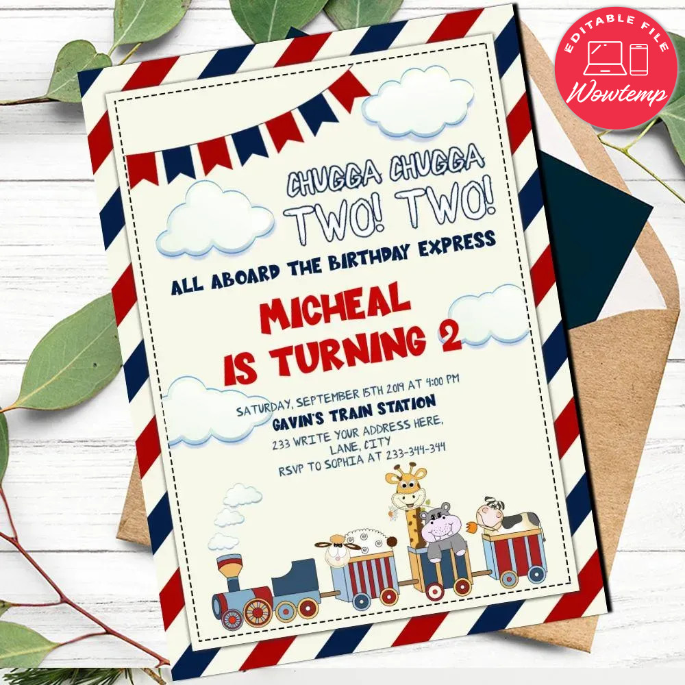 Editable Train Birthday Invitations Instant Download | Wowtemp