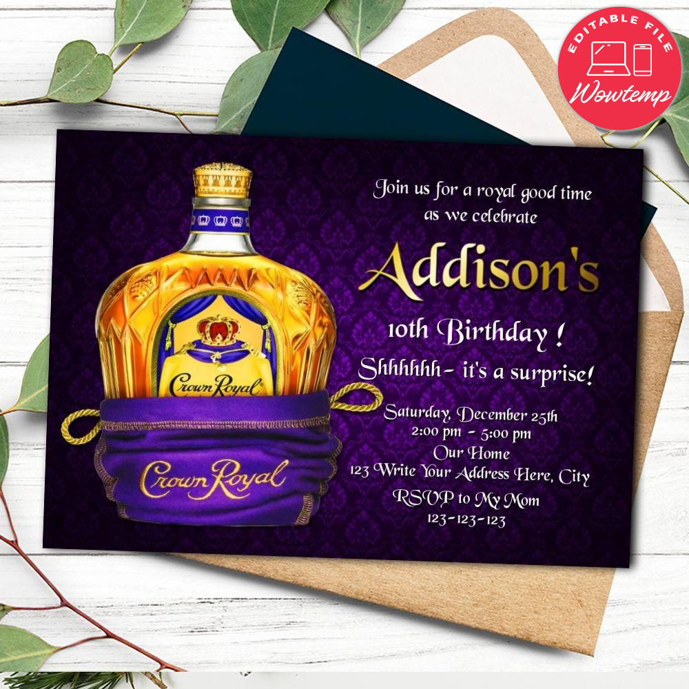 Crown royal Invitation Customizable template DIY | Wowtemp