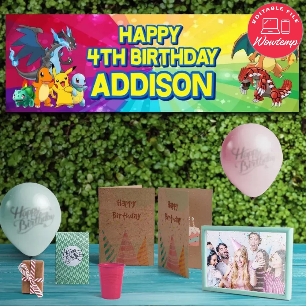 Pokemon Birthday Banner Printable Instant Download | Wowtemp