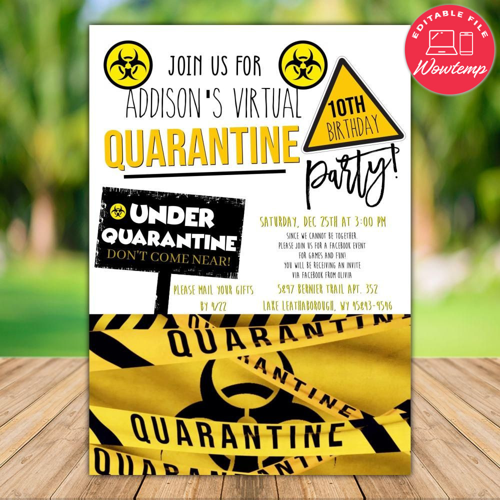 Printable Quarantine Invitation Template Instant Download | Wowtemp