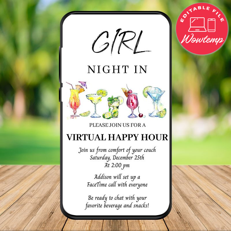 Electronic Girls Night In Virtual Party Invite Template DIY | Wowtemp