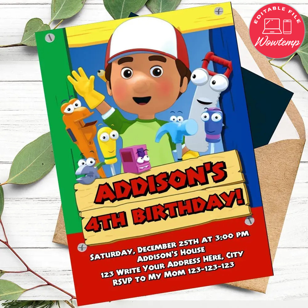 Editable Handy Manny Birthday Flyer Instant Download | Wowtemp