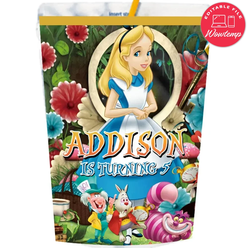 Alice in wonderland Capri Sun Labels Digital File Printable | Wowtemp