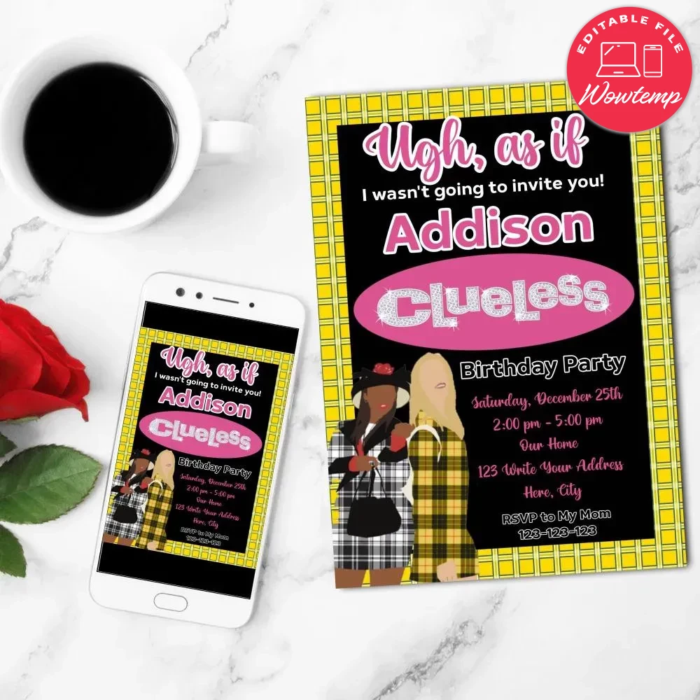 Clueless Birthday Party Invitation Template to Print at Home DIY | Wowtemp