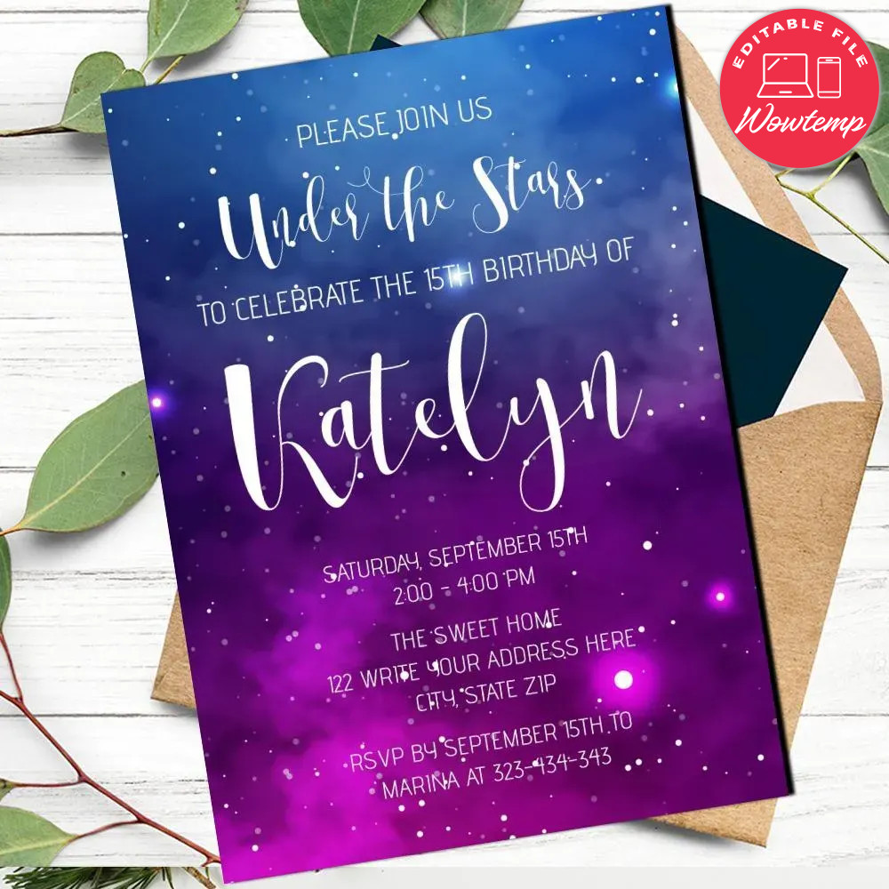Ediable Stars Universe Galaxy Birthday Invitations DIY | Wowtemp
