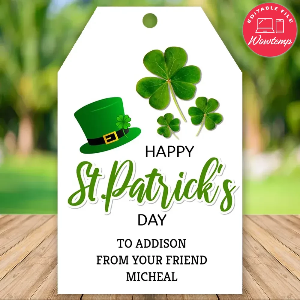 Editable Happy St. Patricks Day Printable Gift Tags DIY | Wowtemp