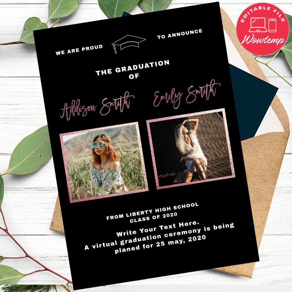 Twin Graduation Announcement Invitation Printable DIY | Wowtemp