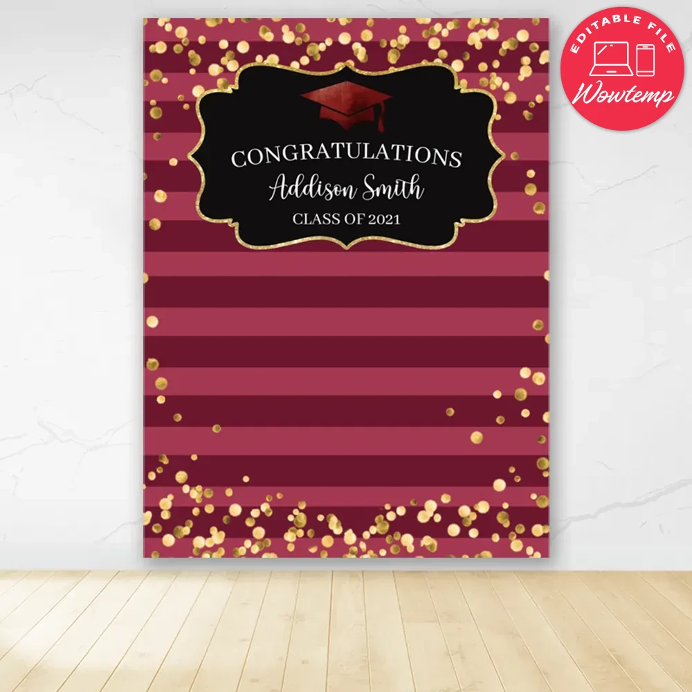 College Graduation Burgundy Backdrop Digital File | Wowtemp