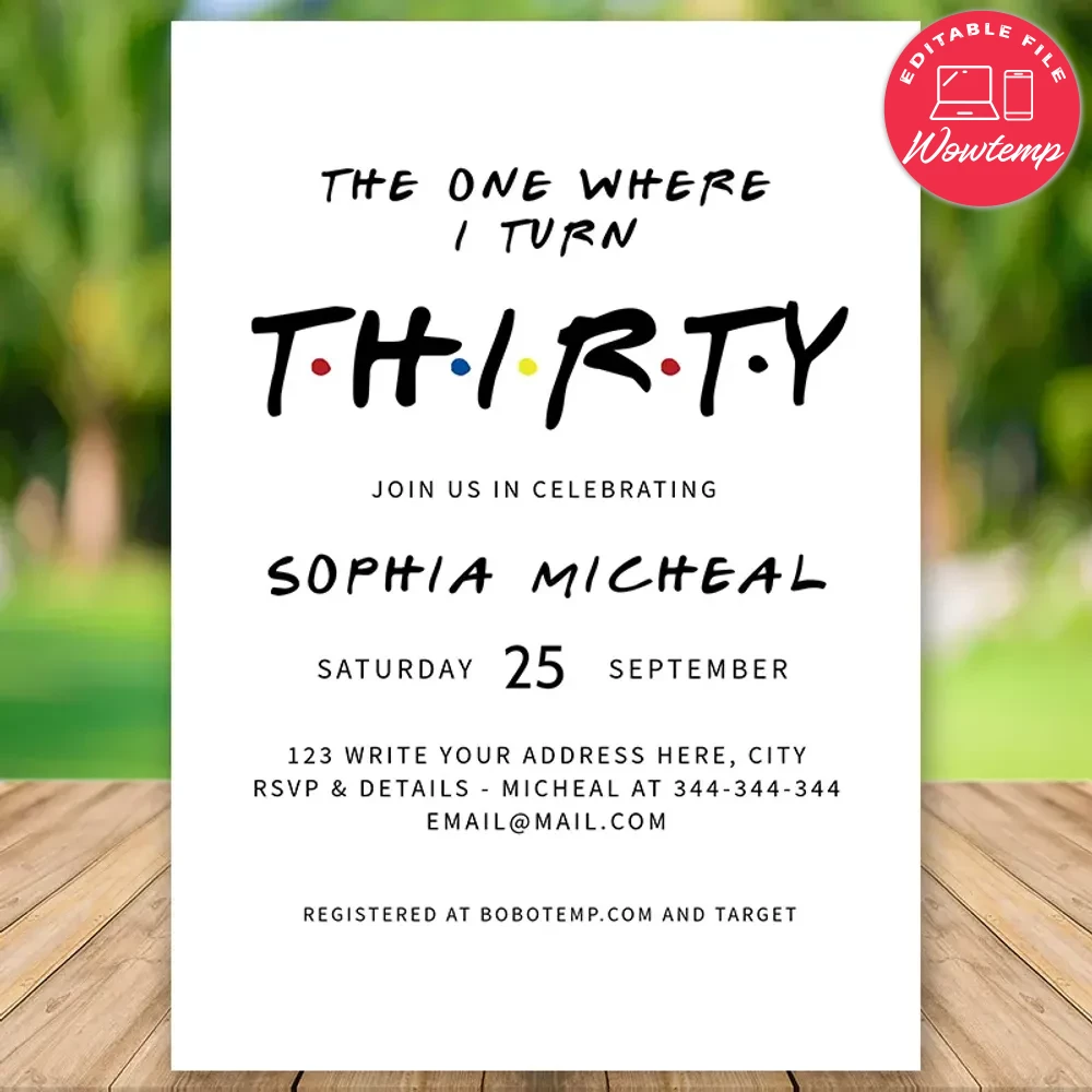 Editable The One Where I'm THIRTY Birthday Invitations DIY | Wowtemp