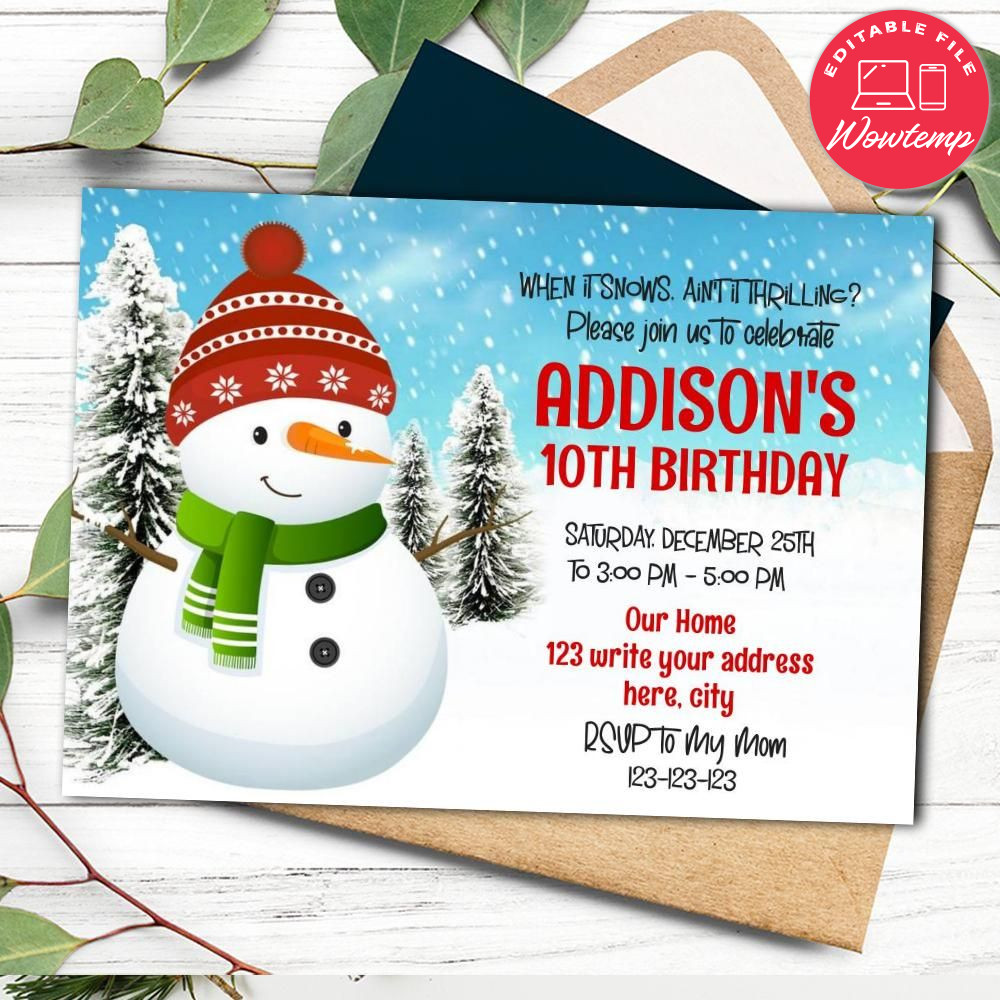 Snowman Invitation Customizable Template DIY | Wowtemp