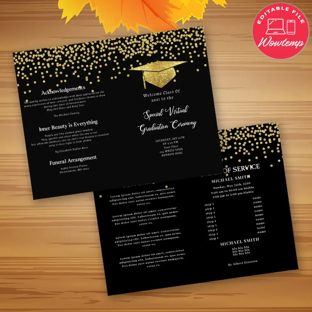 Graduation Ceremony Program Template Customizable DIY | Wowtemp