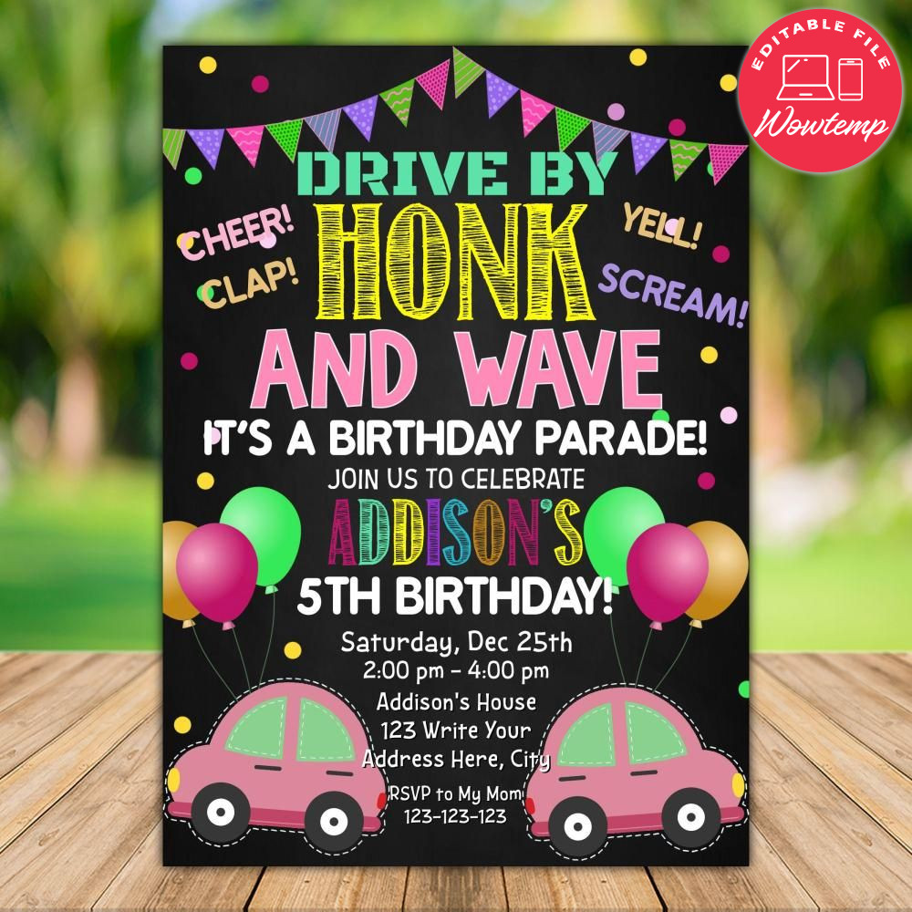 Printable Drive By Car Parade Invitation Instant Download | Wowtemp