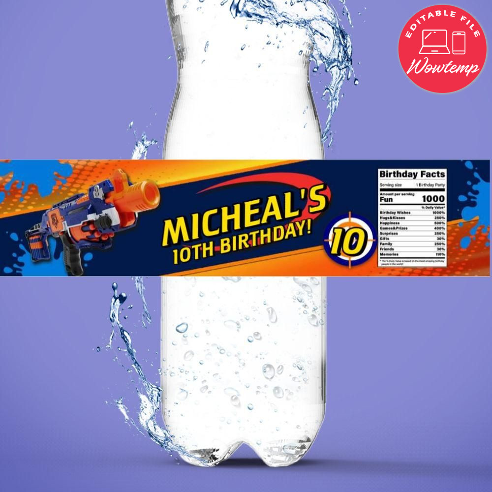 Nerf Gun Water Bottle Label Template DIY | Wowtemp