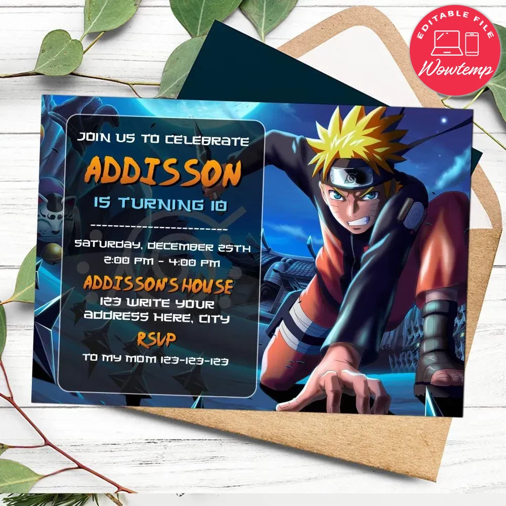 Editable Naruto Birthday Invitation Instant Download | Wowtemp