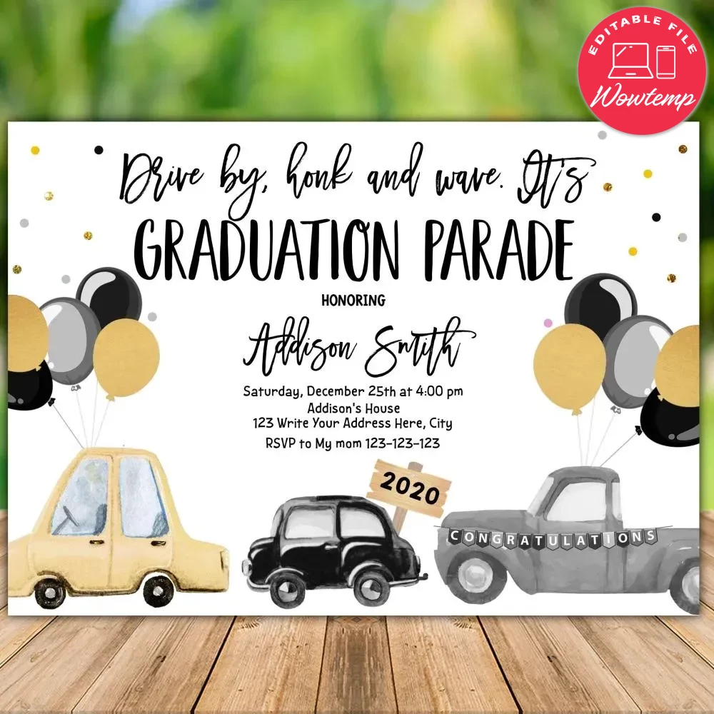 Printable Drive By Graduation Parade Party Invitation DIY | Wowtemp