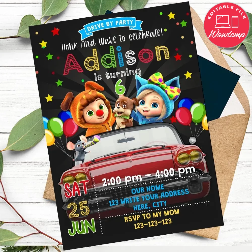 Dave and Ava Drive By Birthday Parade Invitation DIY | Wowtemp