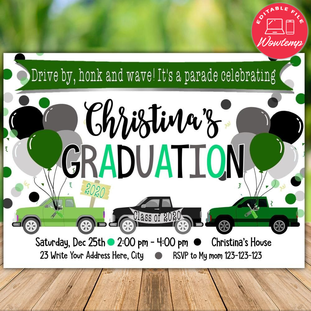 Printable Drive By Graduation Outdoor Truck Invitation DIY | Wowtemp