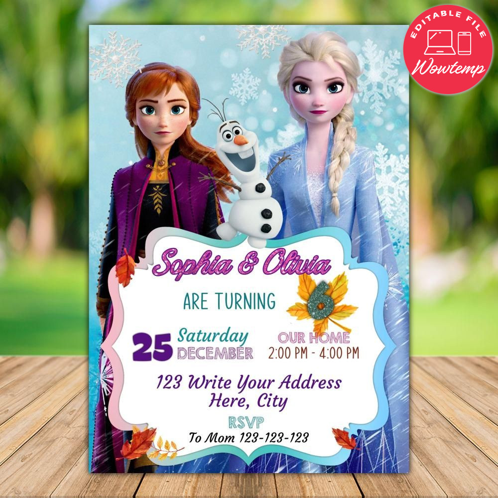 Printable Frozen 2 Girl Sibling Twins Birthday Invitation DIY | Wowtemp