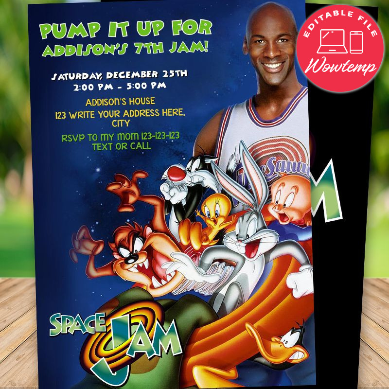 Editable Space Jam Birthday Invitations Instant Download | Wowtemp