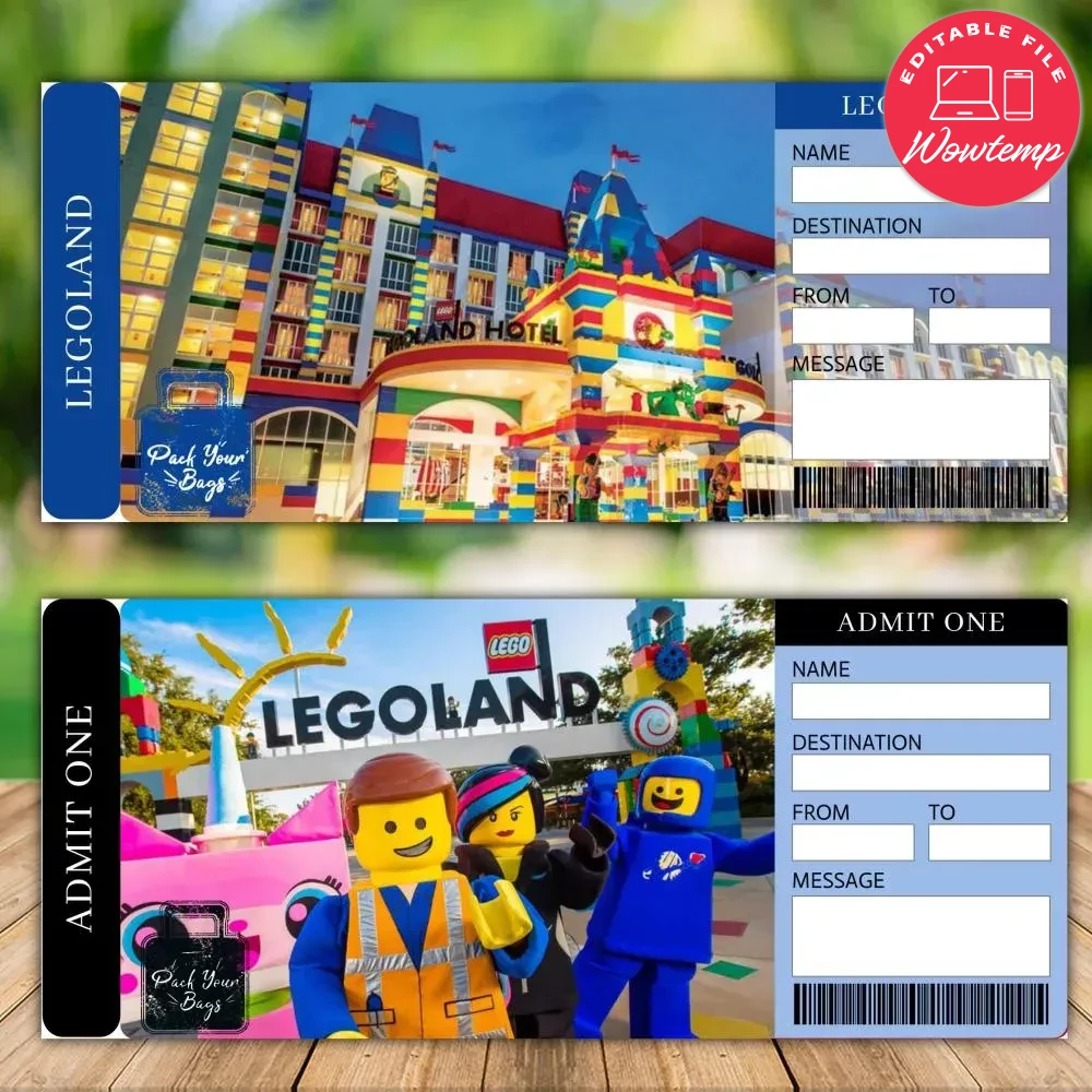 Editable LEGOLAND Surprise Trip Tickets Instant Download | Wowtemp