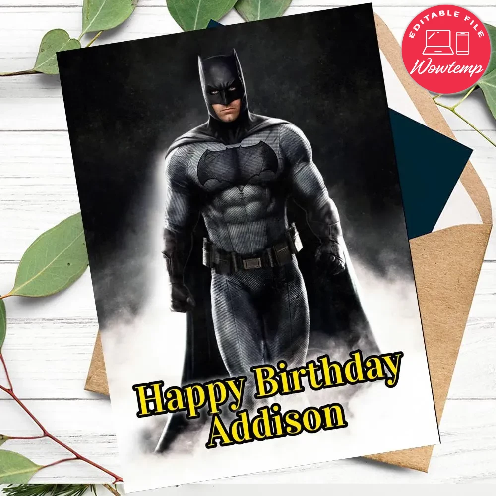 Batman Super Hero Happy Birthday Card Template to Print at Home | Wowtemp
