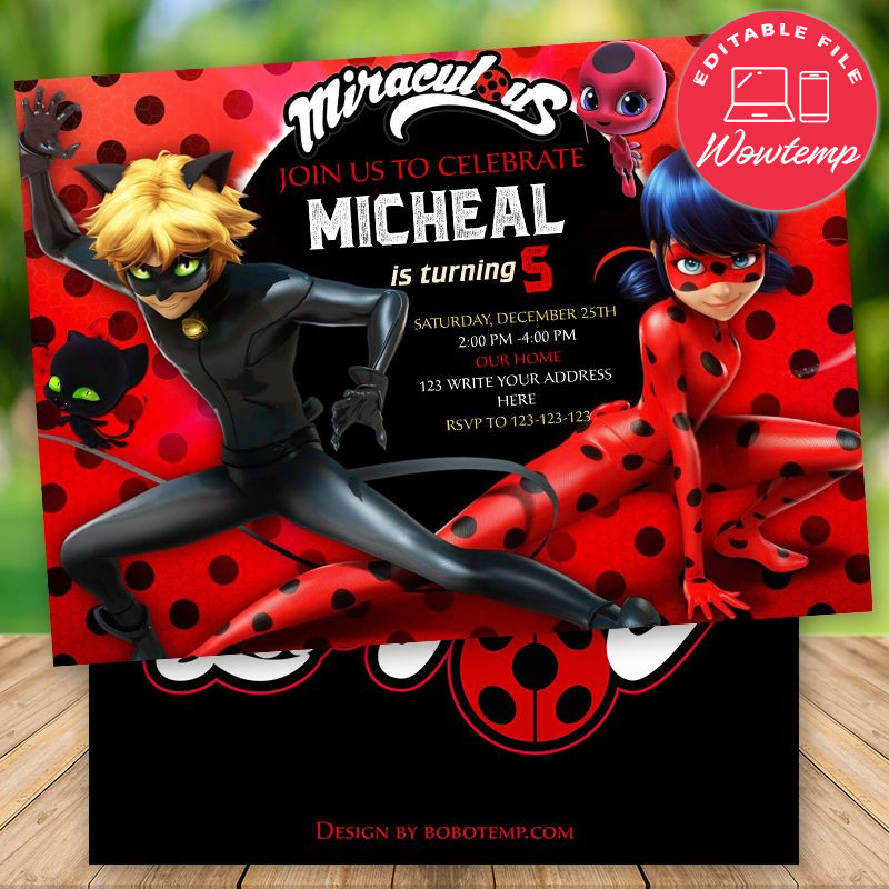 Editable Miraculous Ladybug Birthday Invitations Digital File | Wowtemp