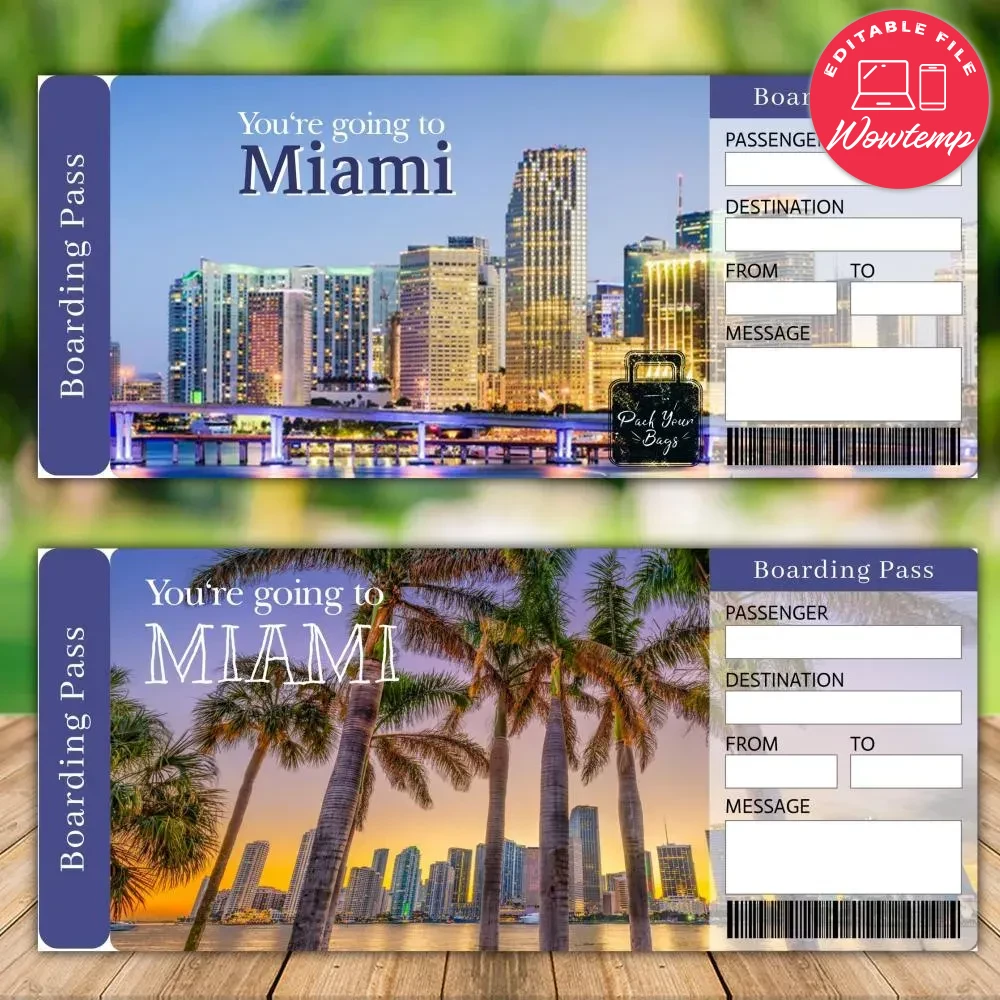 Editable MIAMI Surprise Gift Ticket Instant Download | Wowtemp