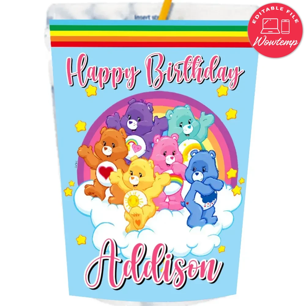Care Bears Capri Sun Labels Digital File Printable | Wowtemp