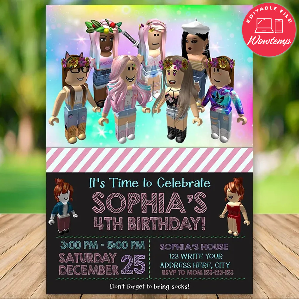 Editable Girl Roblox Birthday Flyer Instant Download | Wowtemp