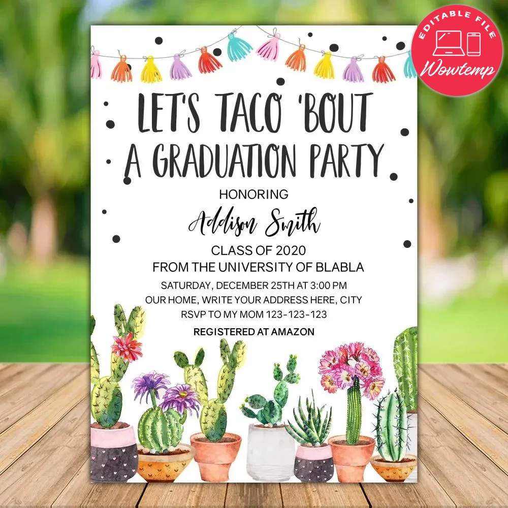 Printable Taco Bout a Graduation Party Invitation DIY | Wowtemp