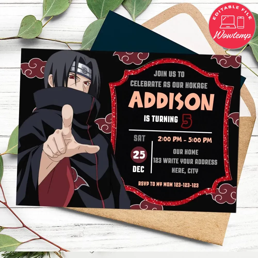 Itachi Naruto Invitation Customizable Template DIY | Wowtemp