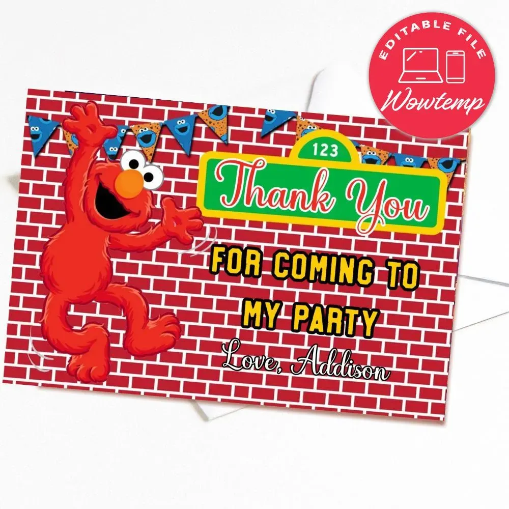Elmo Thank you card Template to Print at Home | Wowtemp