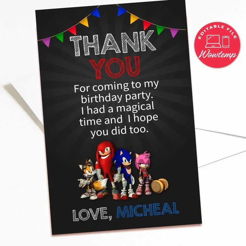 Sonic Thank you card Template to Print at Home | Wowtemp