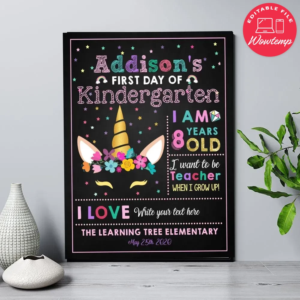 Unicorn First Day of Preschool Chalkboard Sign Printable | Wowtemp