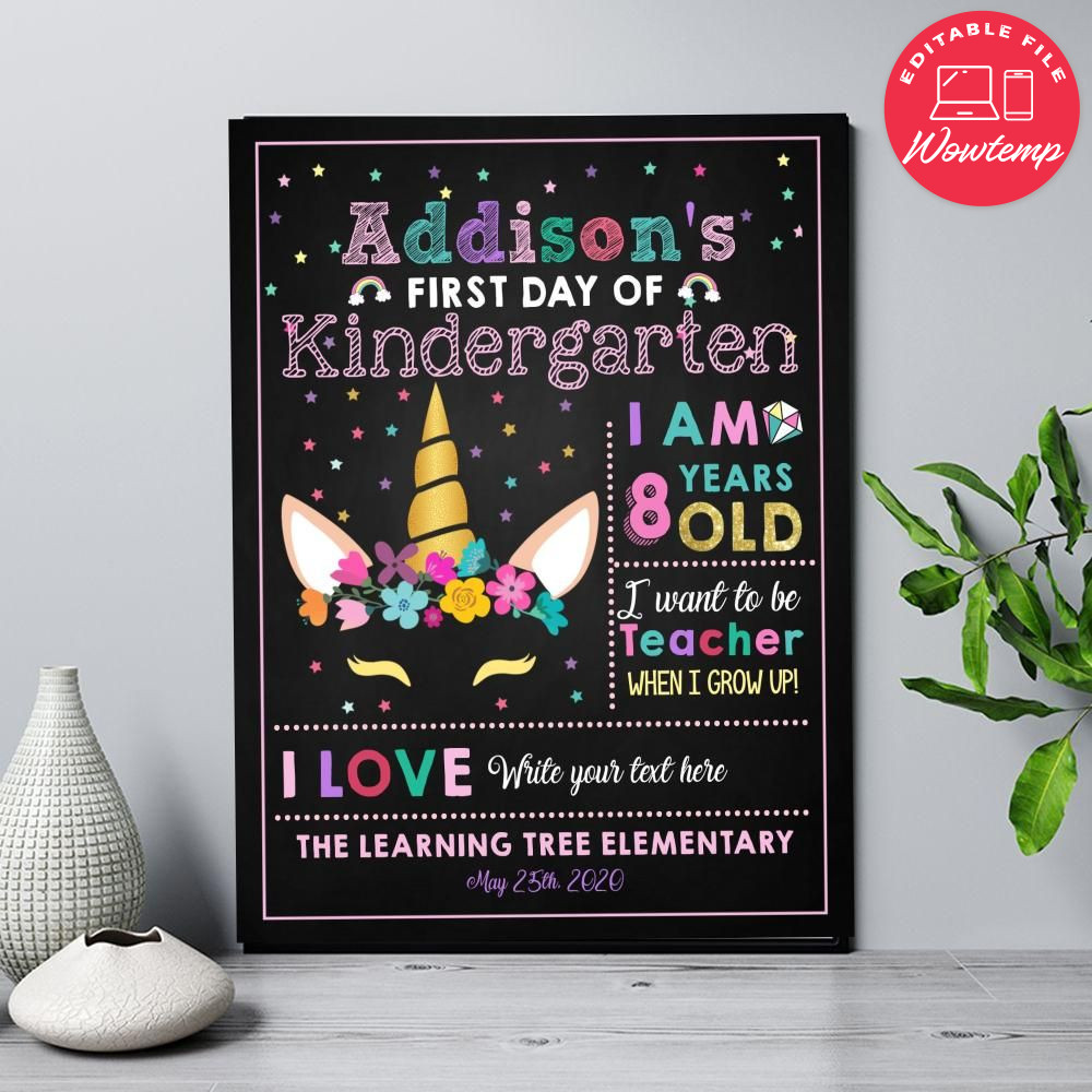 Unicorn First Day of Preschool Chalkboard Sign Printable | Wowtemp