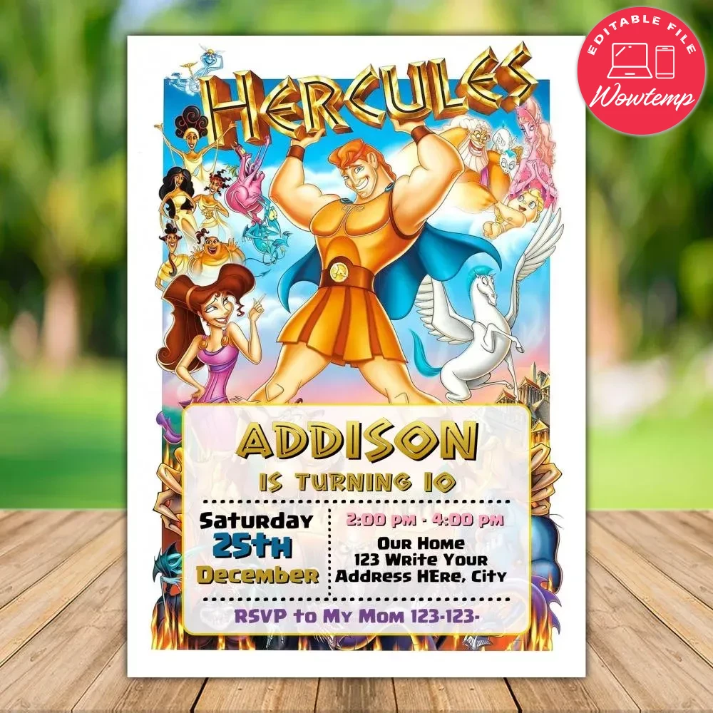 Editable Hercules Birthday Invitation Instant Download | Wowtemp