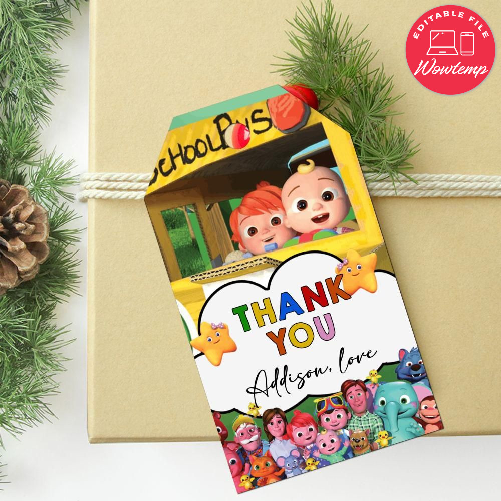 Cocomelon Thank You Tag Customizable Template Instant Download | Wowtemp