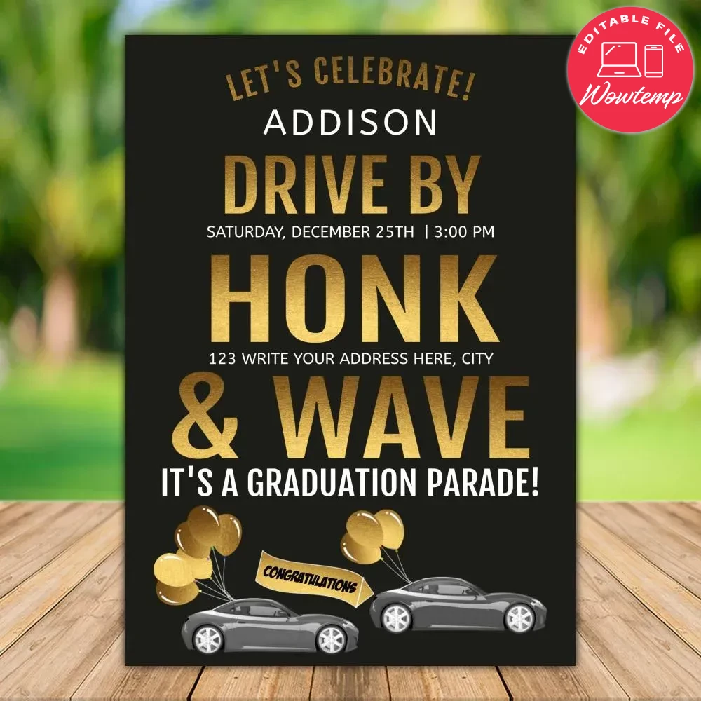 Printable Drive By Honk and Wave Graduation Invitation DIY | Wowtemp