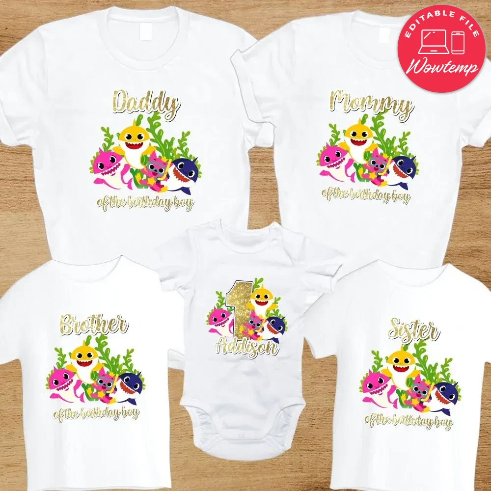 Baby Shark Birthday Family Matching Party PNG file template | Wowtemp