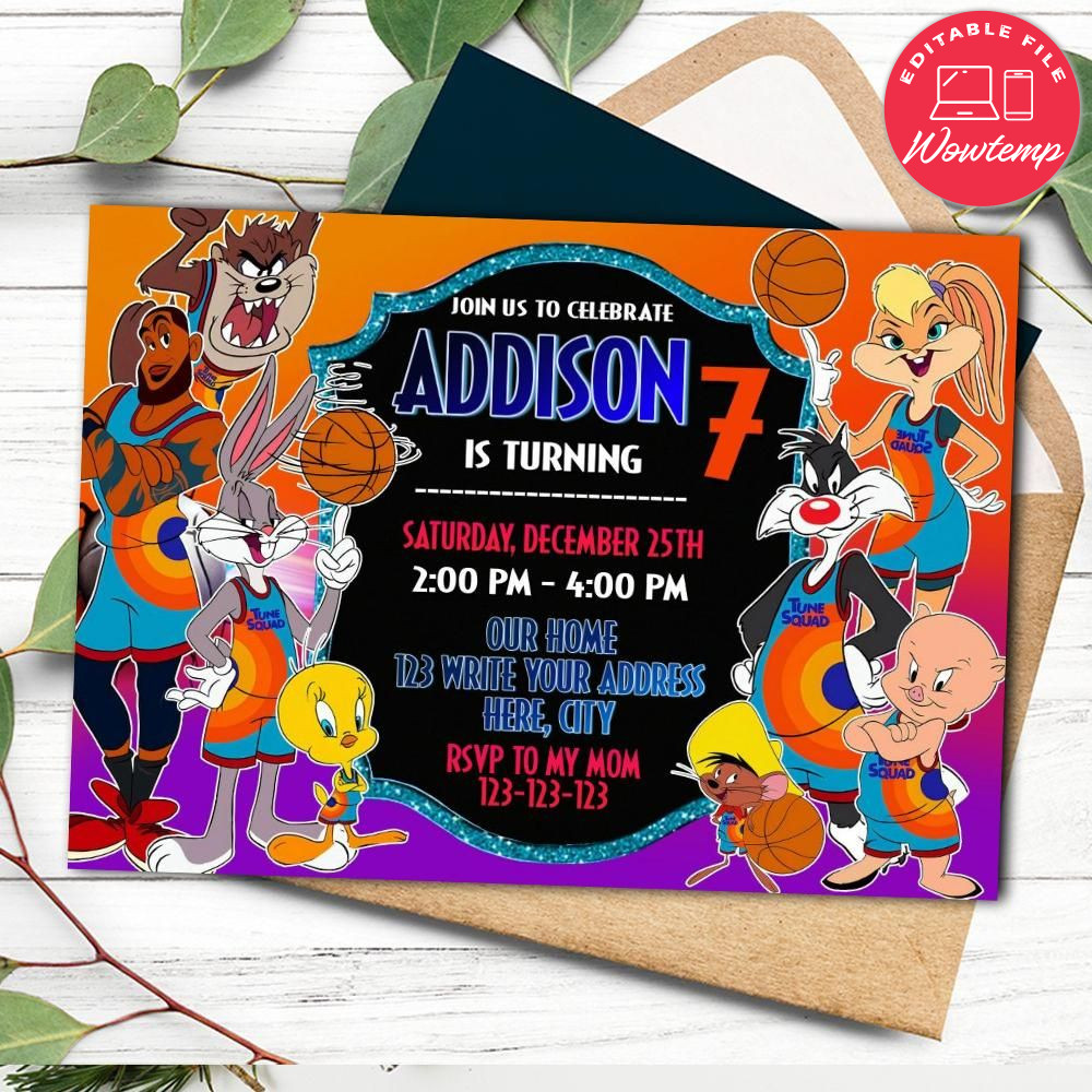 New Space jam 2 Party Invite Template to Print at Home | Wowtemp