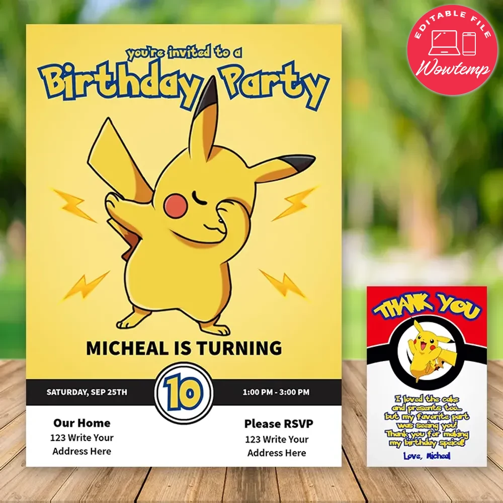 Pokemon Pikachu Birthday Invitation Printable | Wowtemp