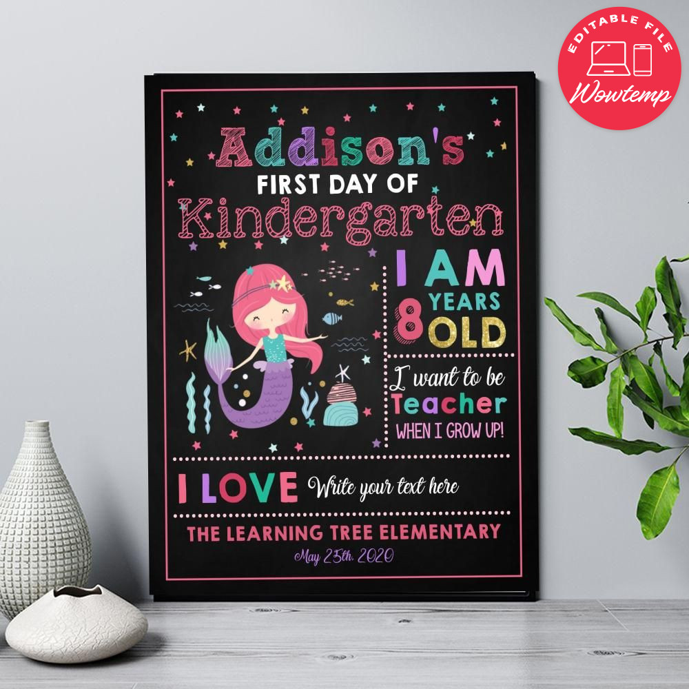 Mermaid First Day of Fifth Grade Chalkboard Sign Printable | Wowtemp