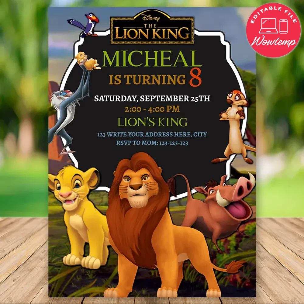 Editable Lion King Birthday Party Invitation Instant Download | Wowtemp