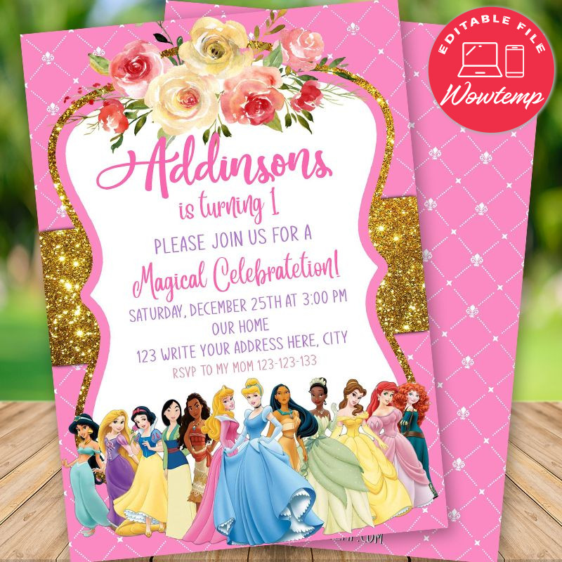 Editable Disney Princess Party Invitation Instant Download | Wowtemp