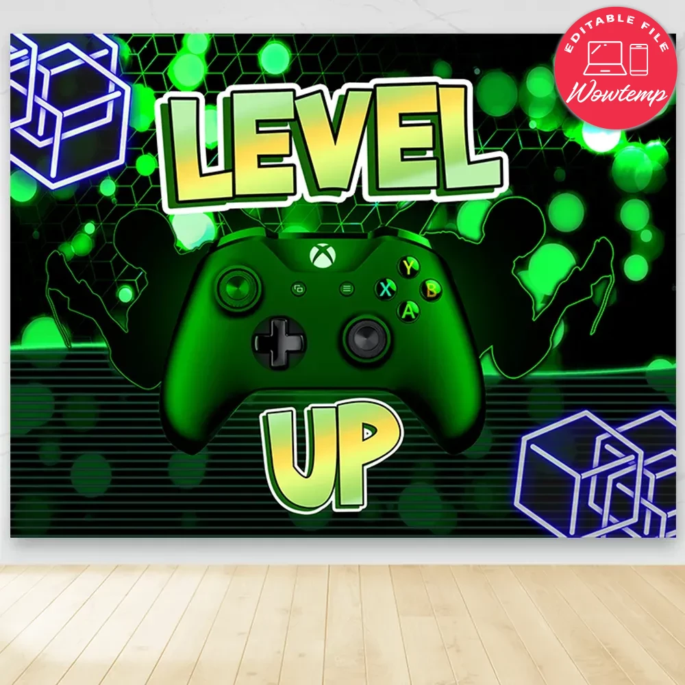 Printable Video Game Birthday Backdrop Digital File Template DIY | Wowtemp