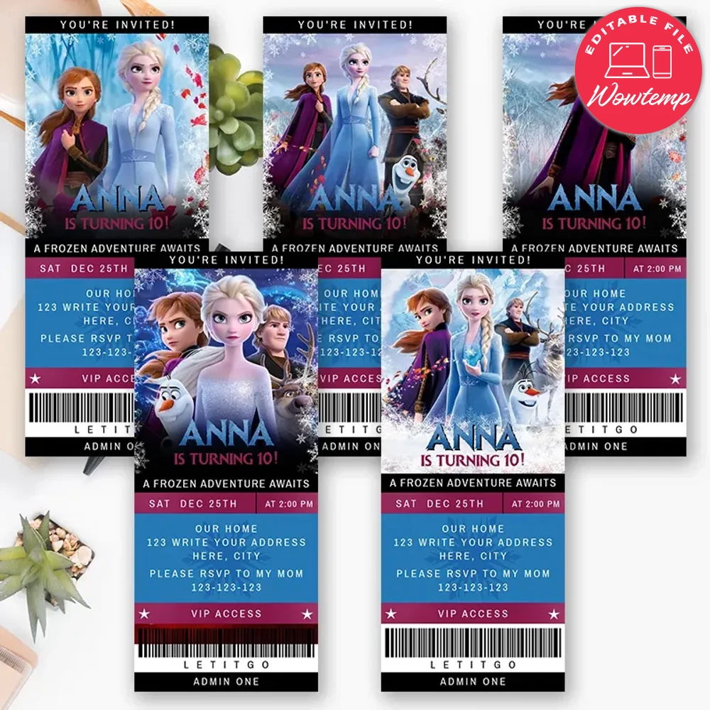 Printable Frozen 2 Movie Ticket Invitation Template DIY | Wowtemp