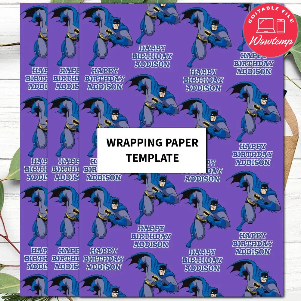 Batman Wrapping Paper Printable Template Instant Download | Wowtemp