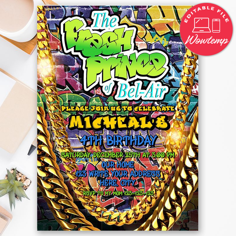 Printable The fresh prince of Bel Air Birthday Invitation DIY | Wowtemp